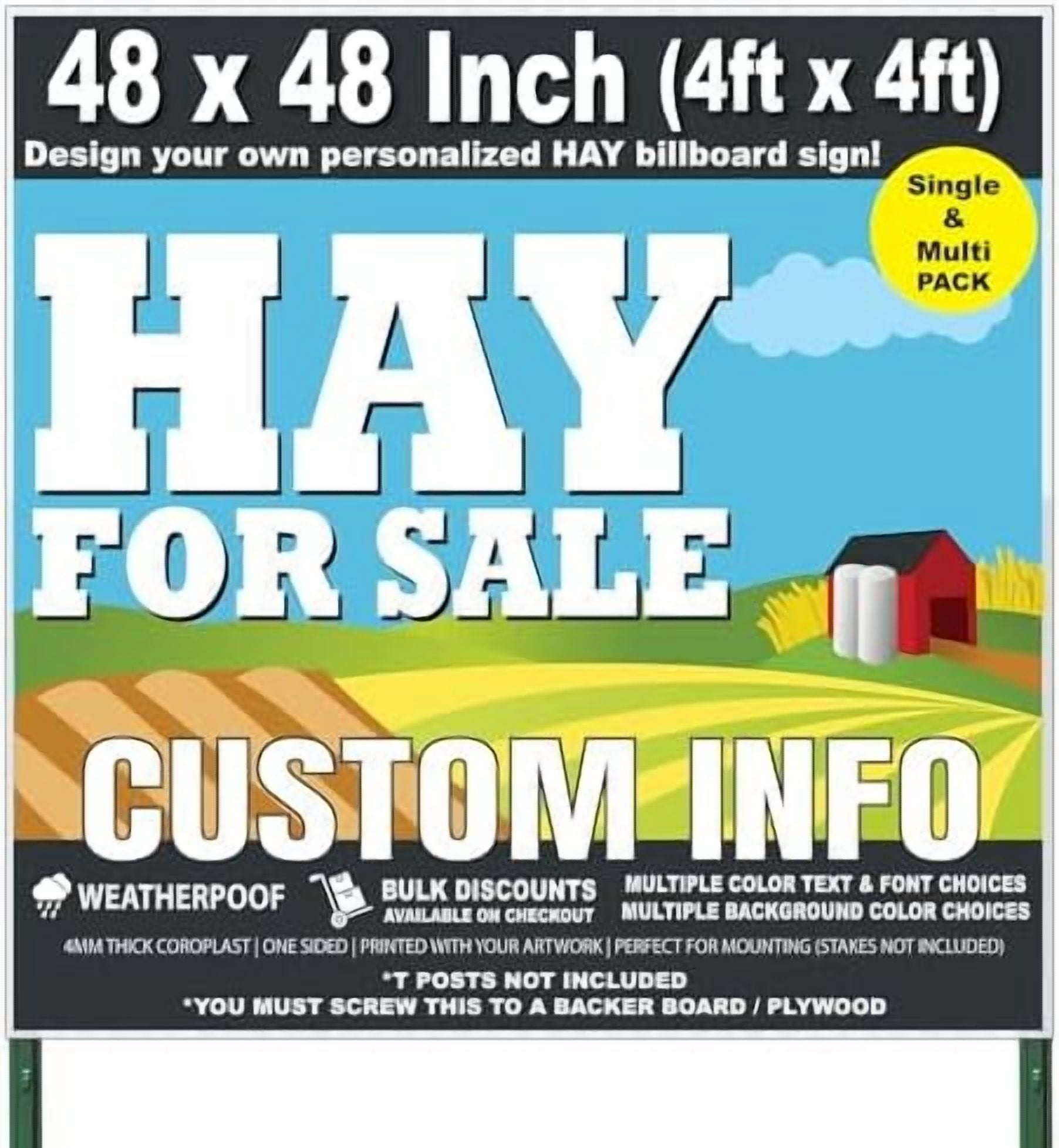 Custom Hay For Sale Billboard Sign, Extra Large , 48 x 48 inch (4ft x ...