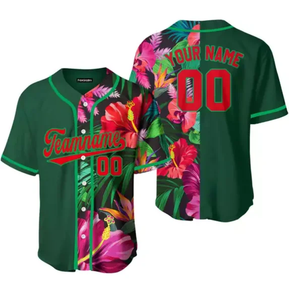 Custom Hibicus Kelly Green Red Baseball Jerseys For Men & Women JN12632 ...