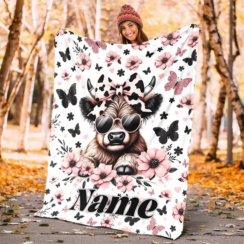 Custom Highland Cow Blanket with Name - Soft Flannel All-Season Throw ...