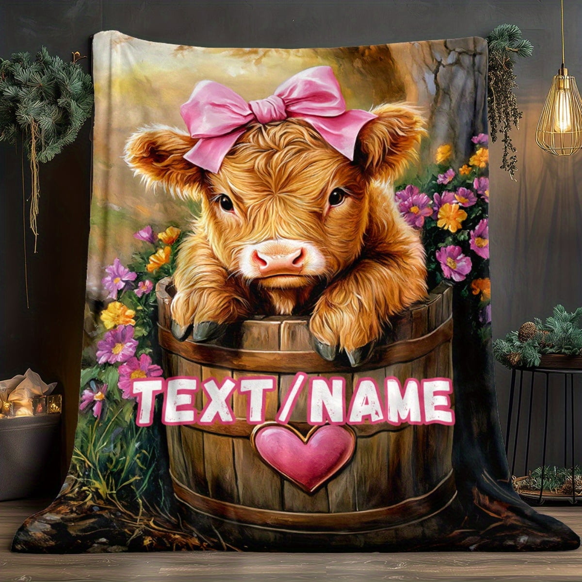 Custom Highland Cow Flannel Blanket - Personalized Name, Soft 280gsm ...