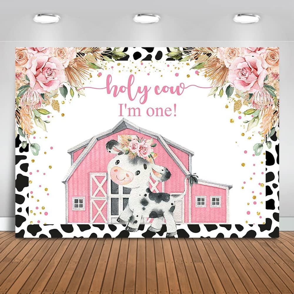 Custom Holy Cow I'm One Backdrop Boho Cow Girls 1st Birthday Background ...