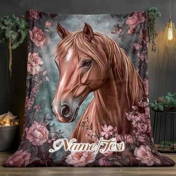 Custom Horse Photo & Name Blanket - Lightweight Flannel Polyester, Tear ...