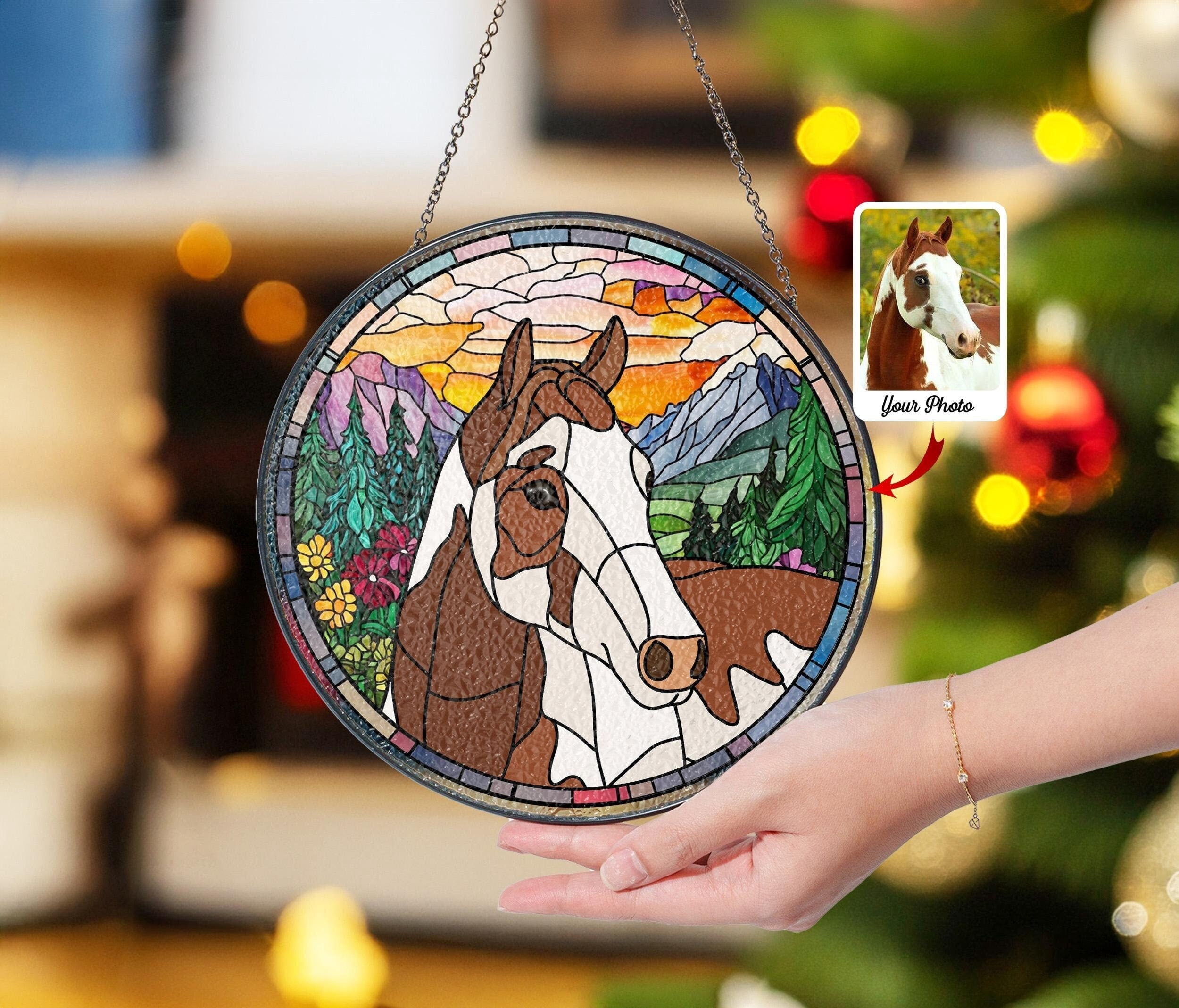 Custom Horse Portrait Glass Suncatcher, Horse Glass Art, Pet Portrait ...
