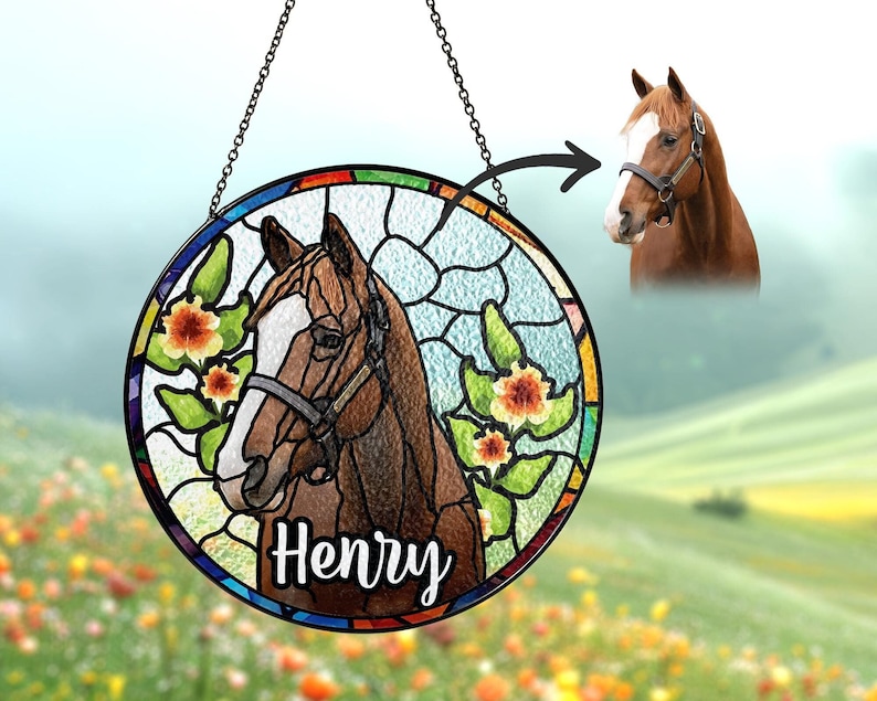 Custom Horse Portrait Stained Glass Suncatcher – Pet Loss Memorial ...