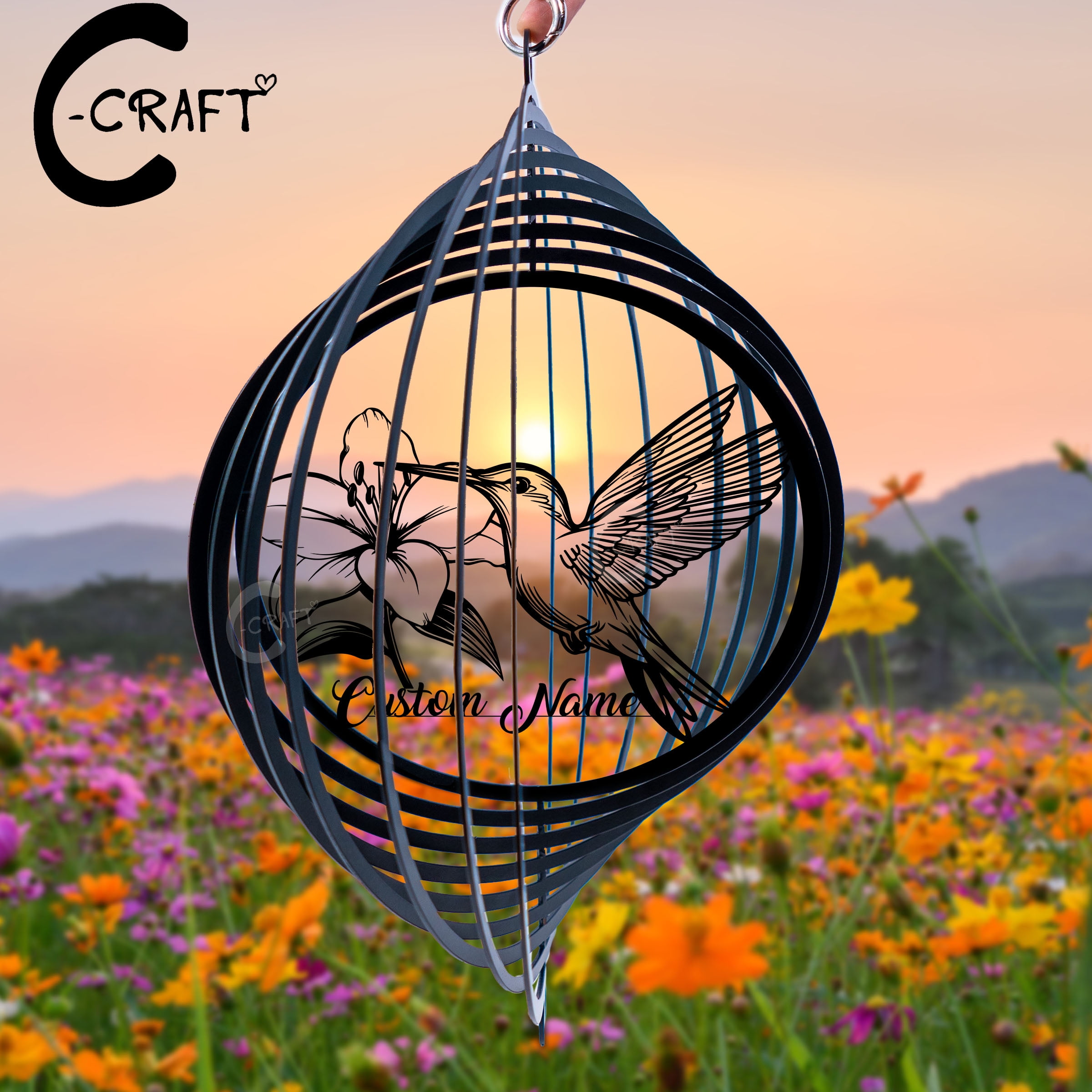 Custom Hummingbird Wind Spinner 14 inches Metal Hanging, Memorial Wind ...