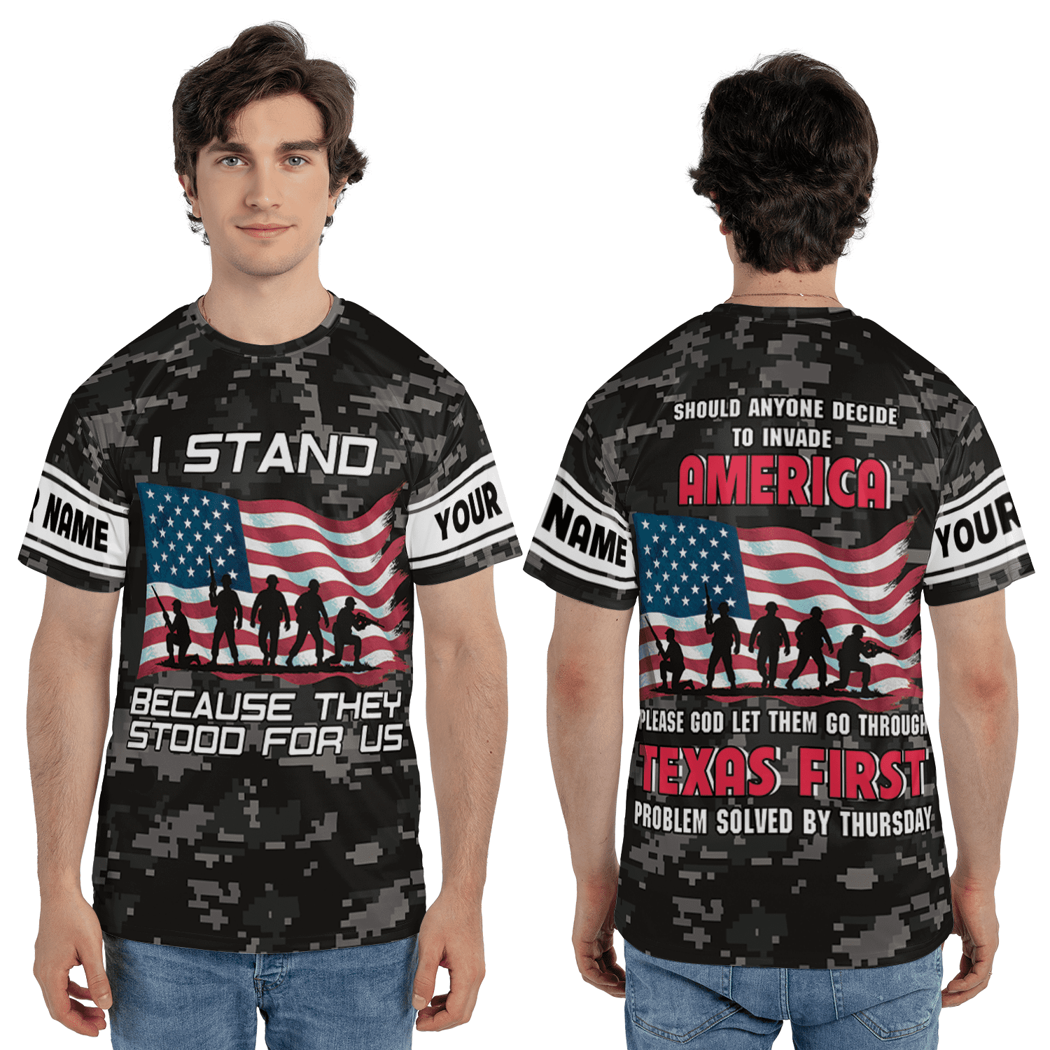 Custom I Stand for Veterans 3D T-Shirt, Patriotic Military Camo US Flag ...