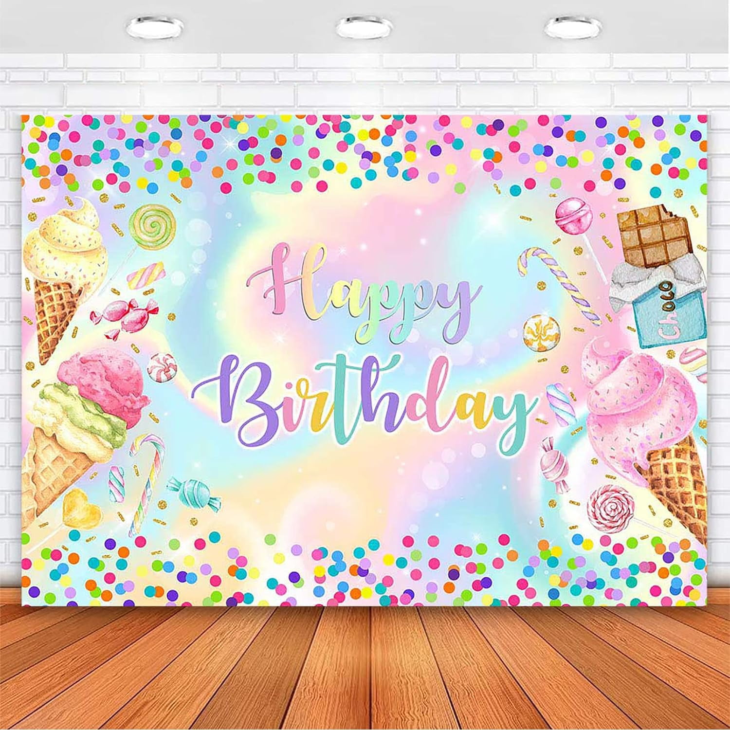 Custom Ice Cream Birthday Backdrop Sweet Candy Dessert Birthday Party ...