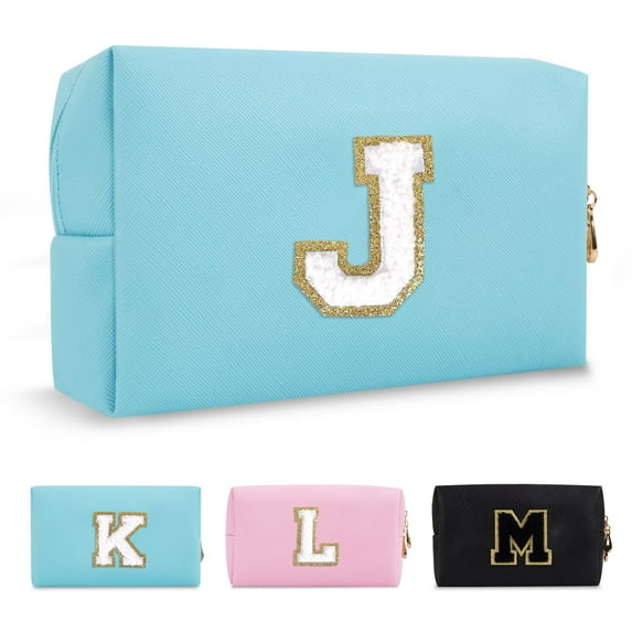 Custom Initial A-Z Preppy Patch Makeup Bag, PU Leather Chenille Letter ...