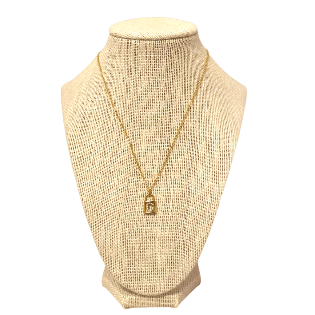 Custom Initial Glitzy Lock Necklace gold c - Walmart.com