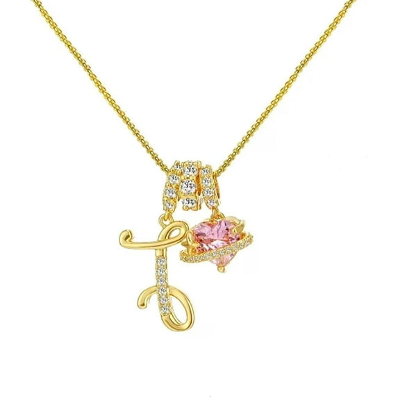 Custom Initial Heart Diamond Necklace,Adjustable 14K Gold Plated Cubic ...