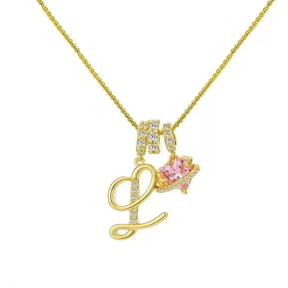 Custom Initial Heart Diamond Necklace,Adjustable 14K Gold Plated Cubic ...