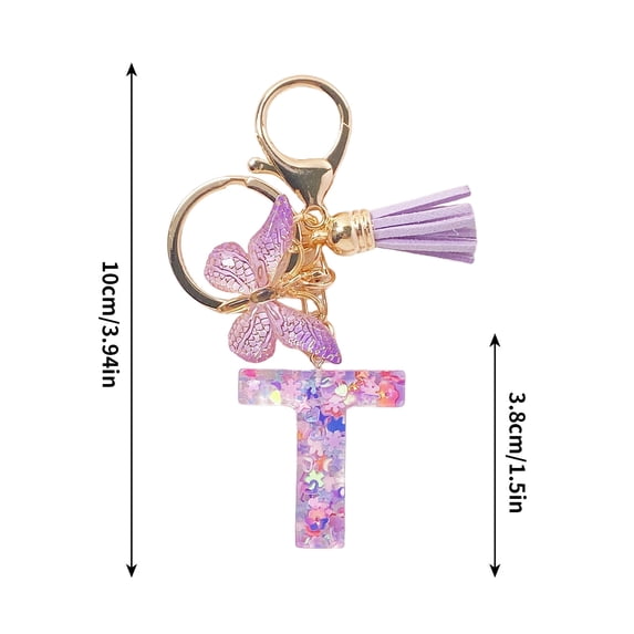 Custom Initial Letter Keychain for Women with Tassel - Purple Cute ...