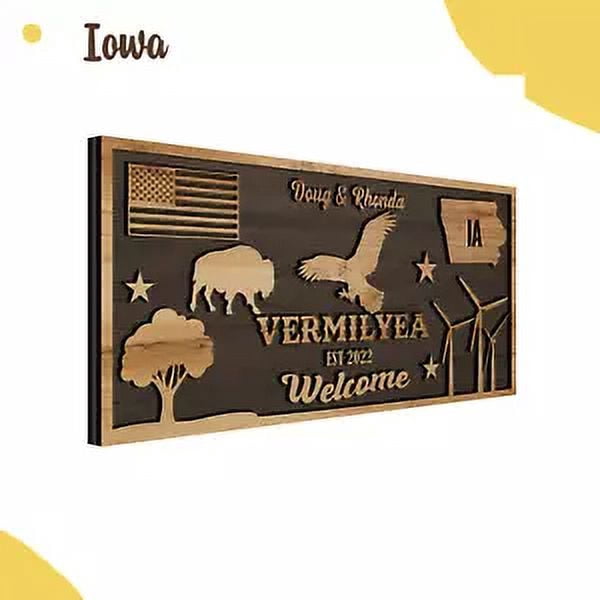 Custom Iowa State Welcome Sign, Personalized Farmhouse-Style Family ...
