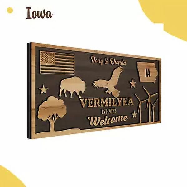 Custom Iowa State Welcome Sign, Personalized Farmhouse-Style Family ...