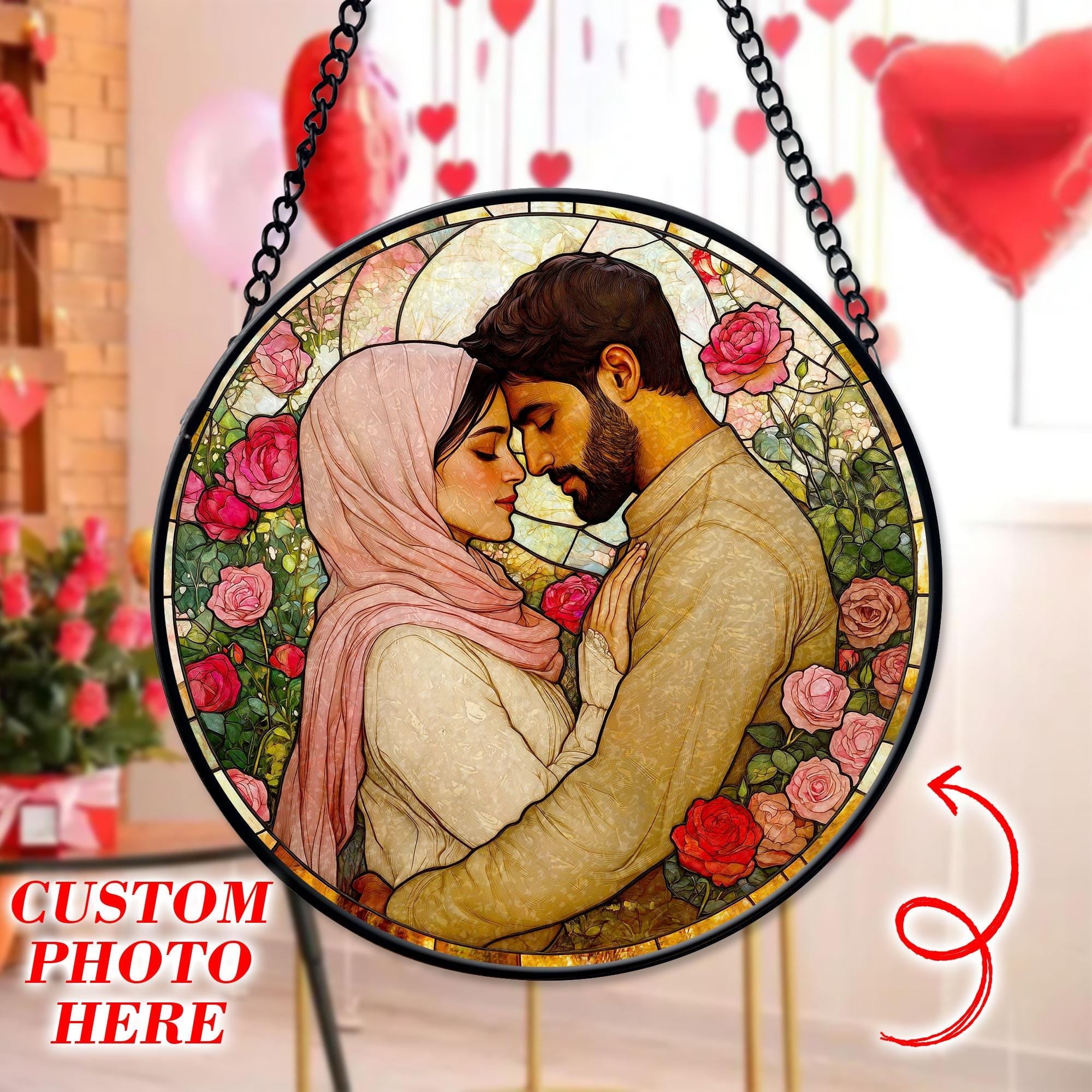 Custom Islamic Couple Portrait Faux Stained Glass, Muslim Wedding ...