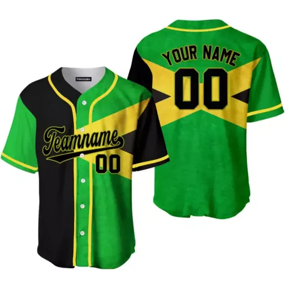 Custom Jamaica Flag Black Yellow Custom Baseball Jerseys For Men ...