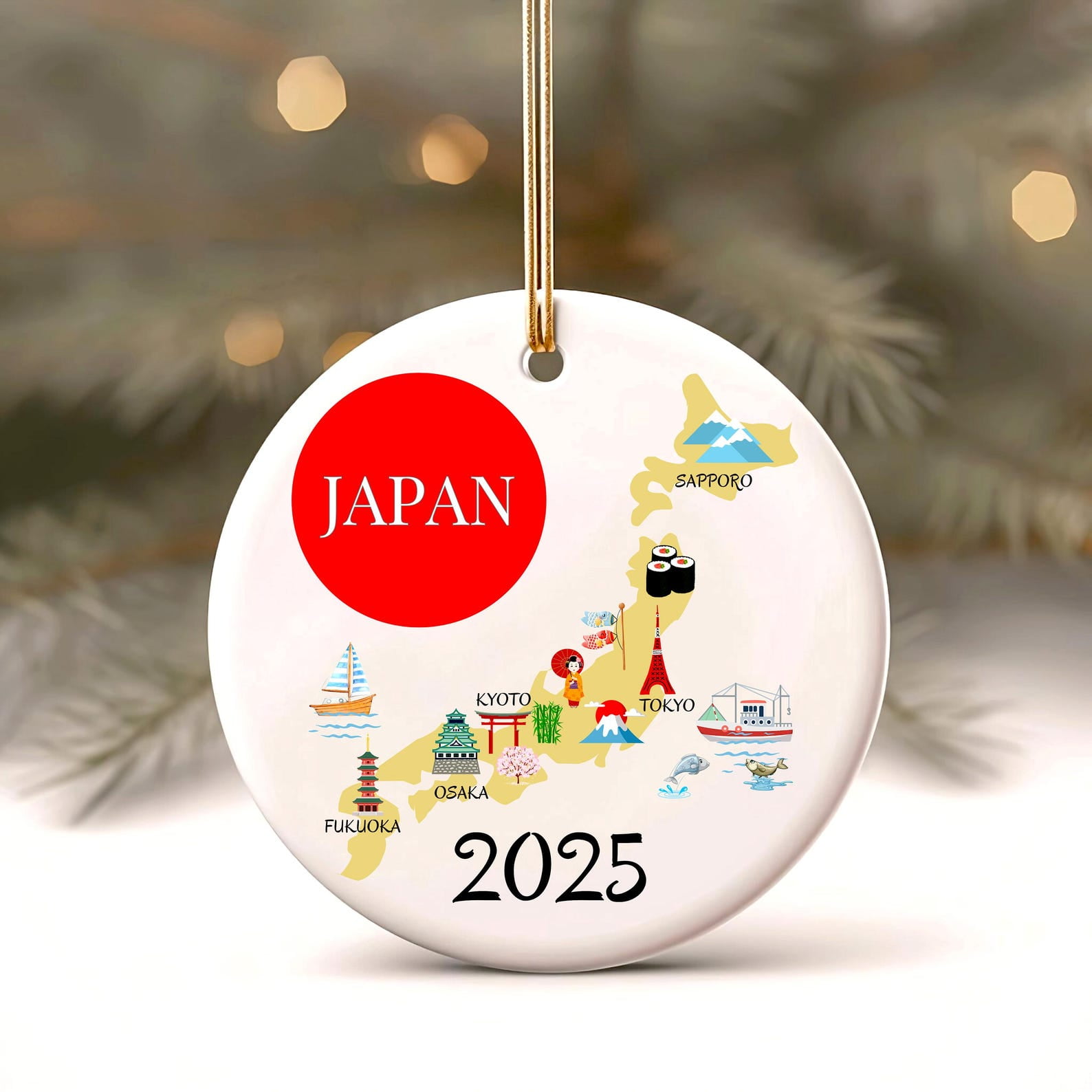 Custom Japan Map Ornament - Japanese Culture & Cities Holiday Decor ...
