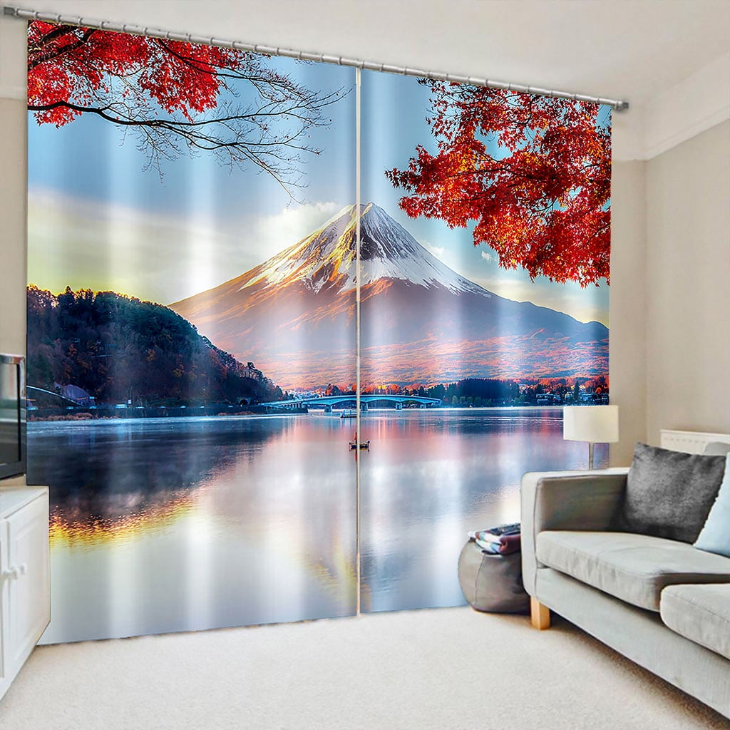 Custom Japanese Landscape Curtains Mount Fuji Red Maple Tree Theme ...