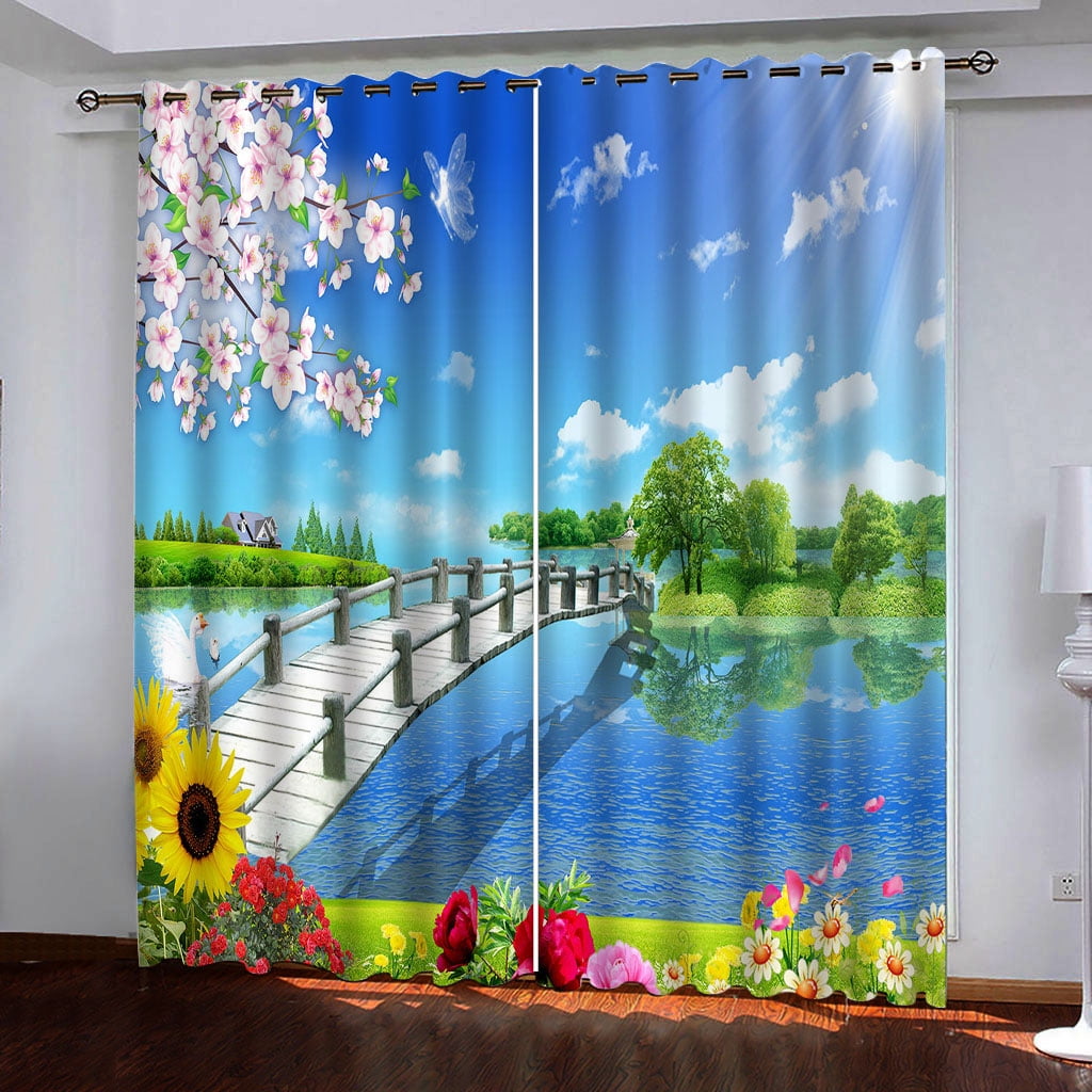 Custom Japanese Landscape Curtains Mount Fuji Red Maple Tree Theme ...
