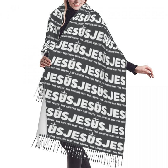Custom Jesus Christ On The Cross God Tassel Scarf Women Soft Christian ...
