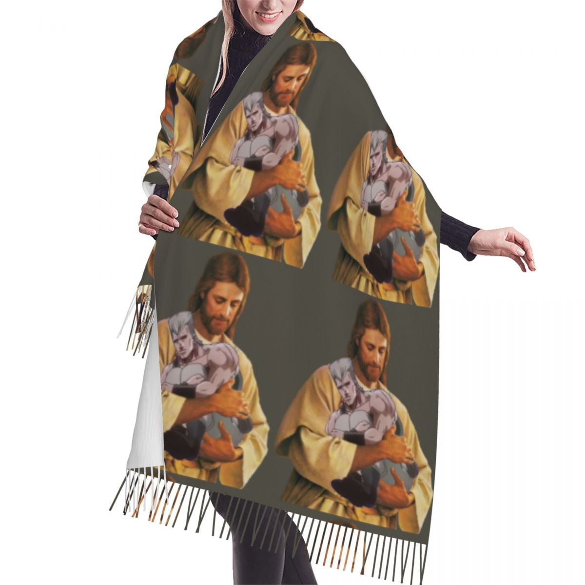 Custom Jesus Christ On The Cross God Tassel Scarf Women Soft Christian ...