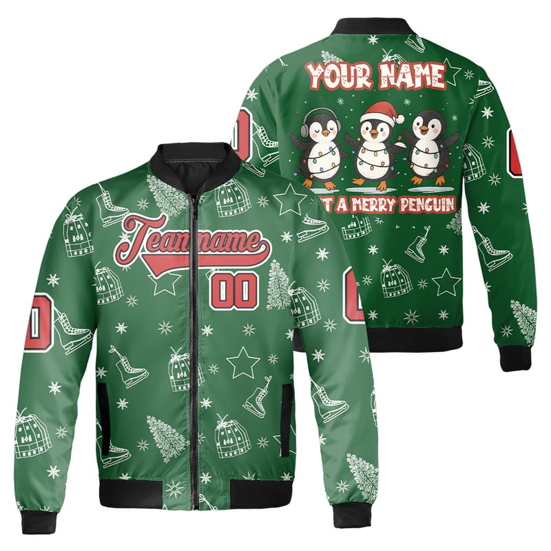 Custom Just A Merry Penguin Christmas Bomber Jacket - Personalized Name ...