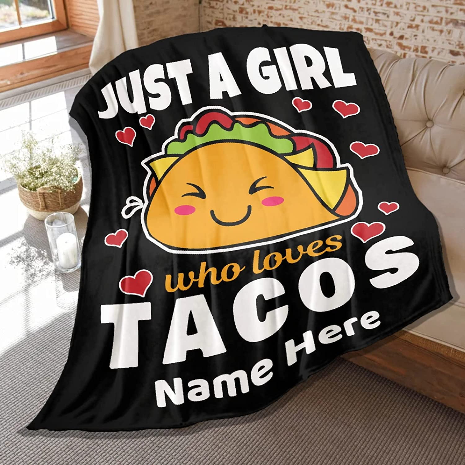 Custom Just Girl Who Loves Tacos Throw Blanket Personalized Blankets ...