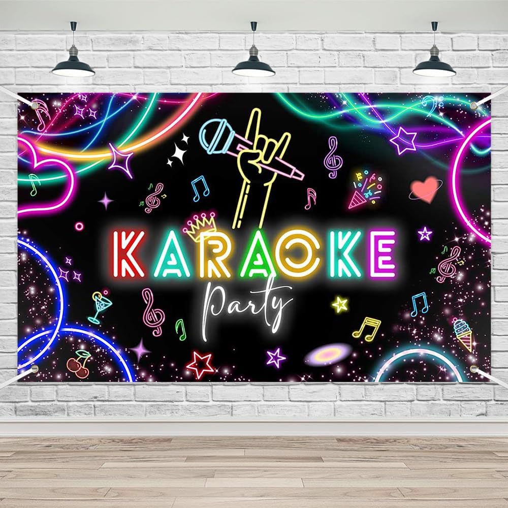 Custom Karaoke Party Backdrop – Music Disco Theme Birthday Banner, Rock ...
