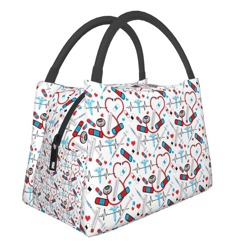 Custom Kawaii Hospital Medical Pattern Lunch Bag Women Thermal Cooler ...