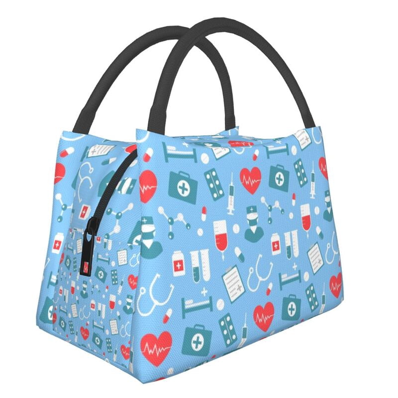 Custom Kawaii Hospital Medical Pattern Lunch Bag Women Thermal Cooler ...