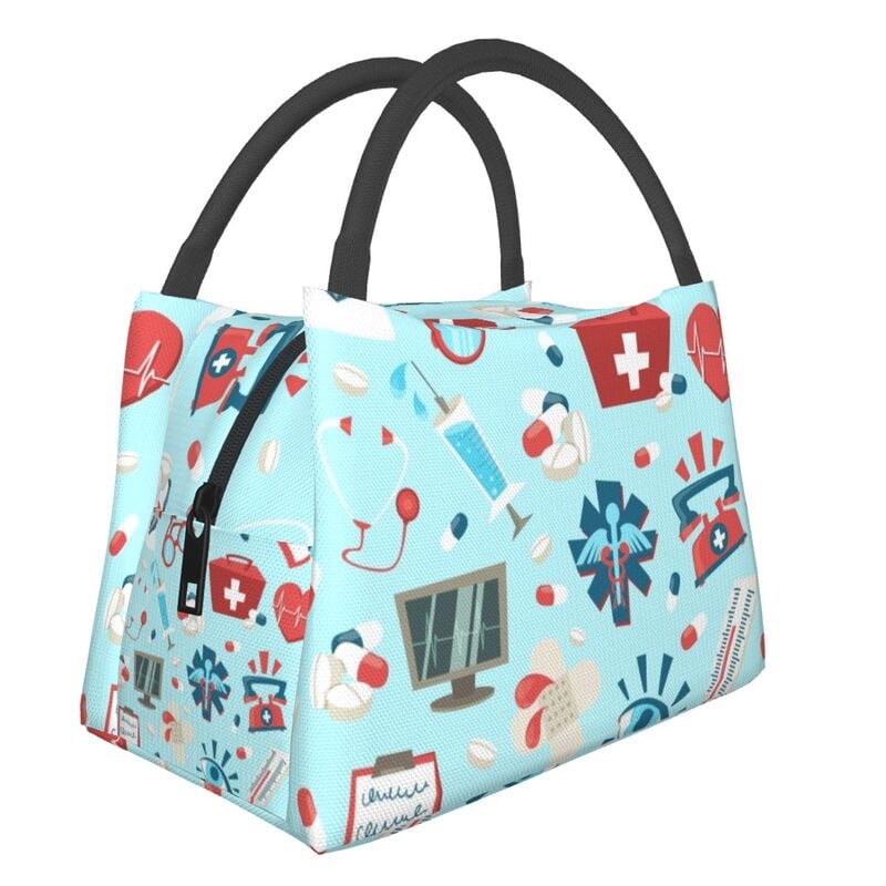 Custom Kawaii Hospital Medical Pattern Lunch Bag Women Thermal Cooler ...