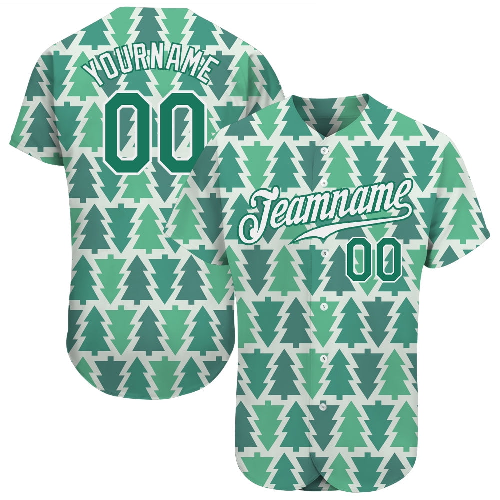Custom Kelly Green Kelly Green-White Christmas 3D Authentic Baseball ...