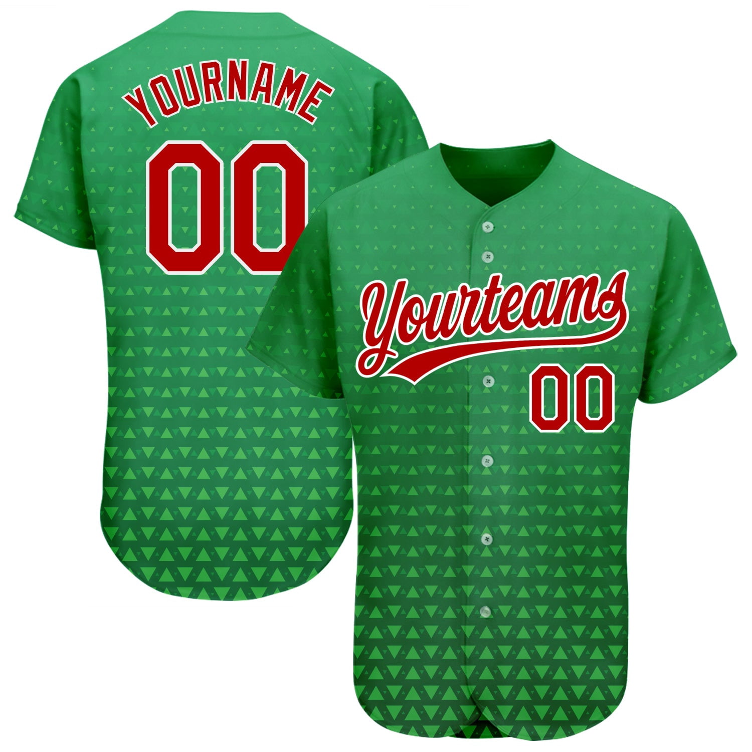 Custom Kelly Green Red-White 3D Pattern Design Authentic Baseball ...