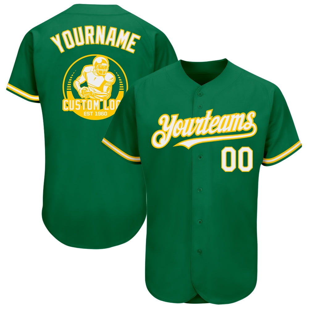 Custom Kelly Green White-Yellow Authentic Baseball Jersey - Hot Sale ...