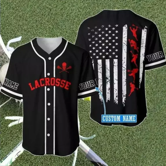 Custom Lacrosse Line Red Baseball Tee Jersey Shirts 3D For Men Women ...