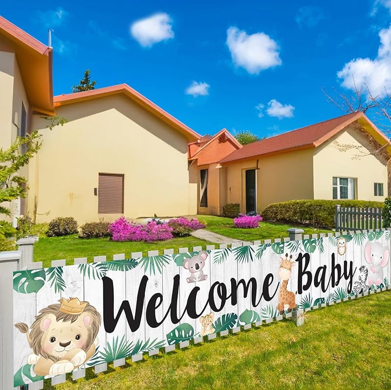 Custom Large Jungle Safari Welcome Baby Yard Banner Sign, 9.8 x 1.6 ft ...
