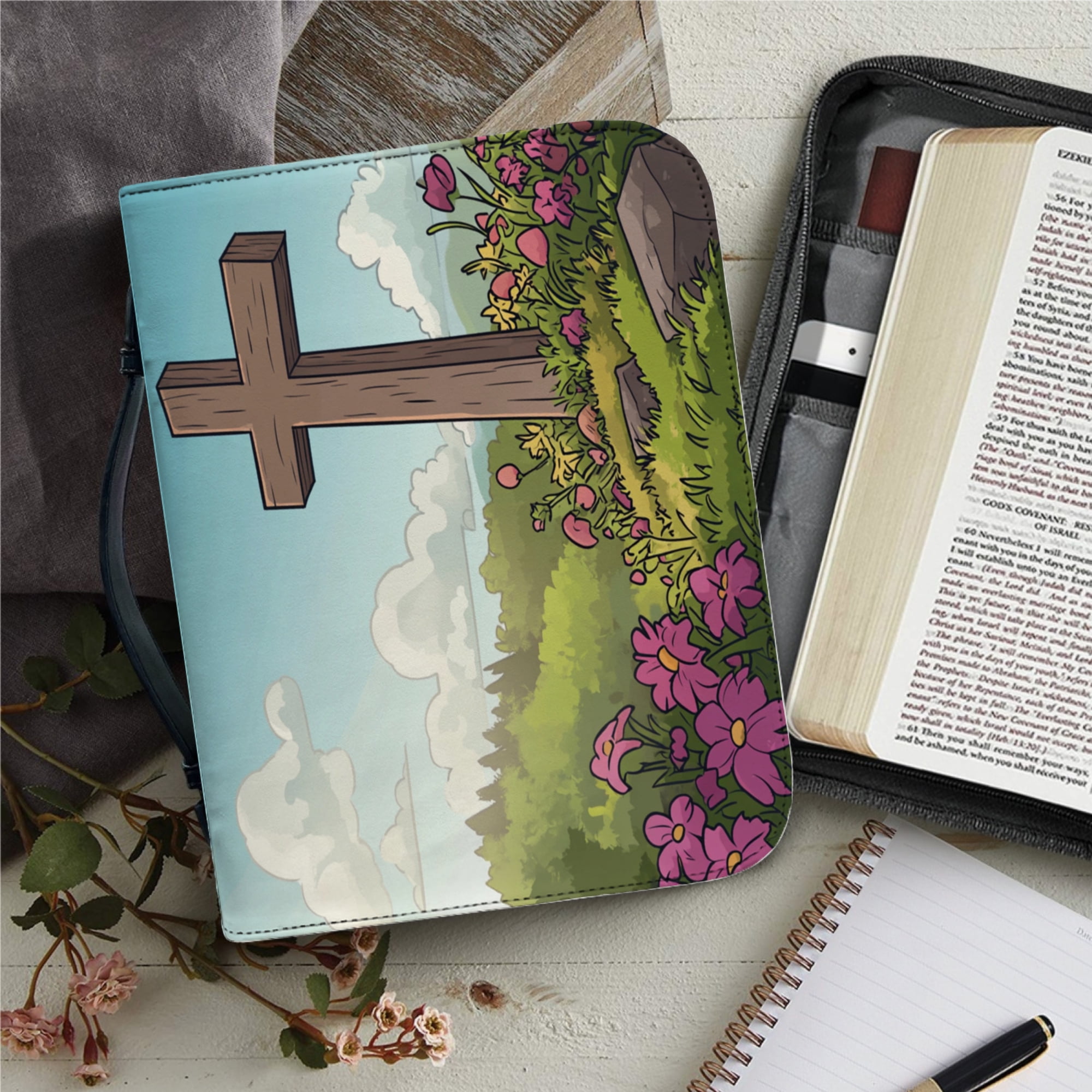 Custom Leather Bible Bag for Women Men Handle Bible Hymns Bible Cover ...