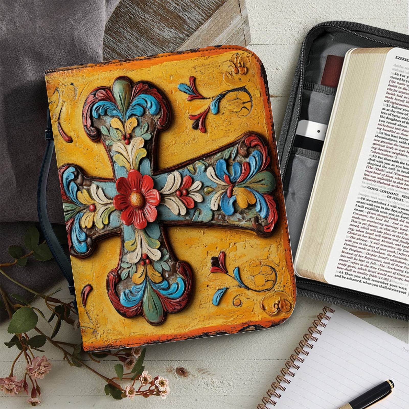 Custom Leather Bible Bag for Women Men Handle Bible Hymns Bible Cover ...