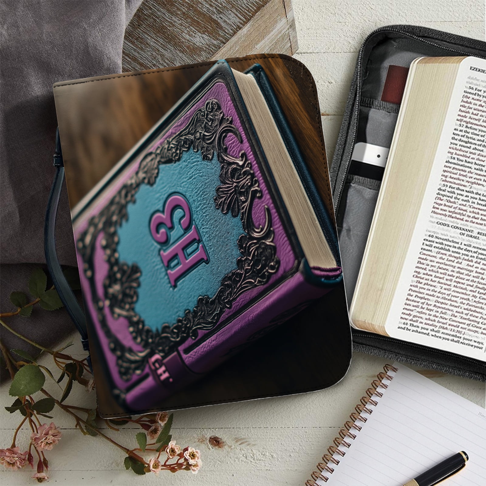 Custom Leather Bible Bag for Women Men Handle Bible Hymns Bible Cover ...