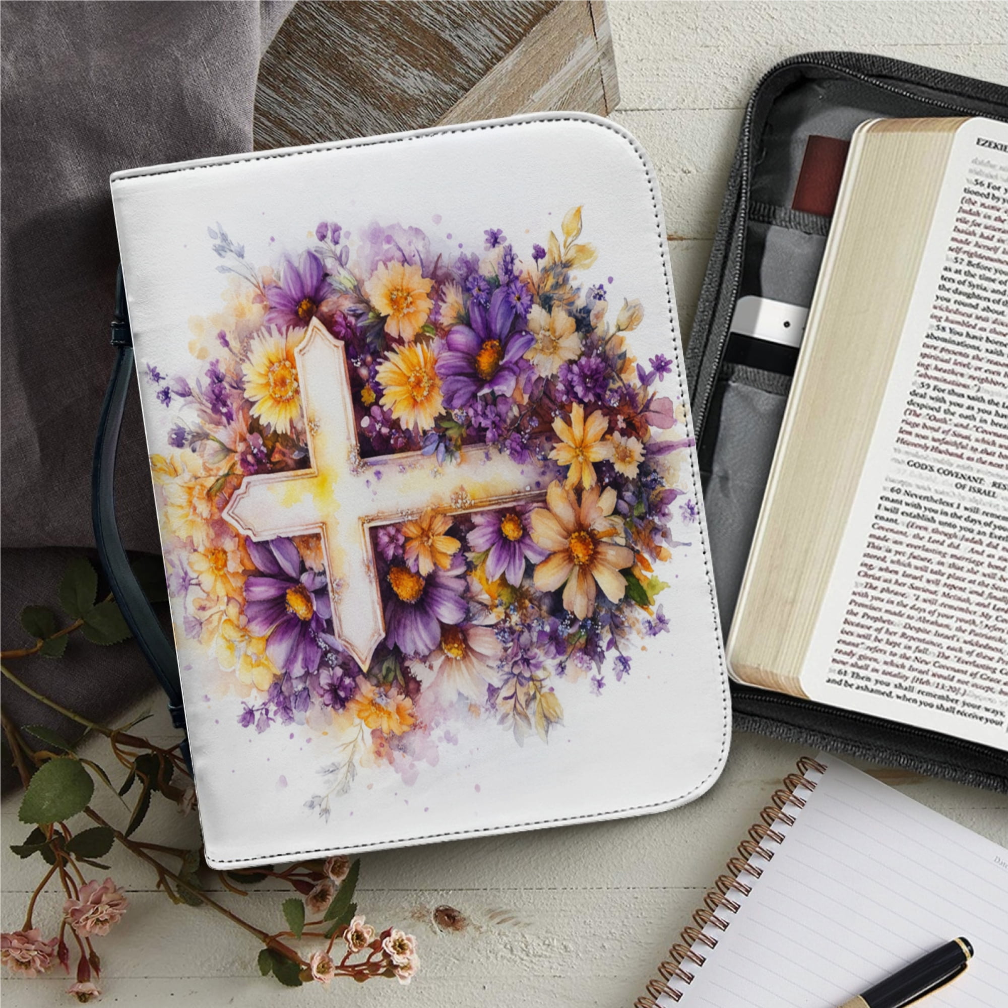 Custom Leather Bible Bag for Women Men Handle Bible Hymns Bible Cover ...