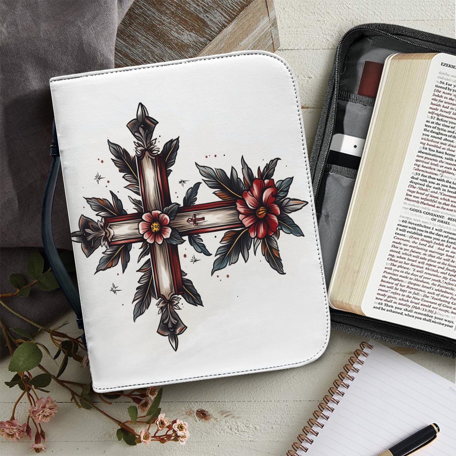 Custom Leather Bible Bag for Women Men Handle Bible Hymns Bible Cover ...