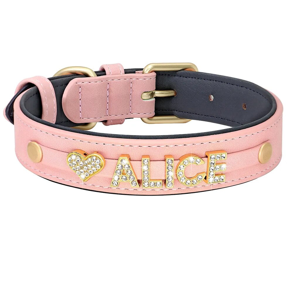 Custom Leather Dog Collar Personalized Dogs Name Collars Bling ...