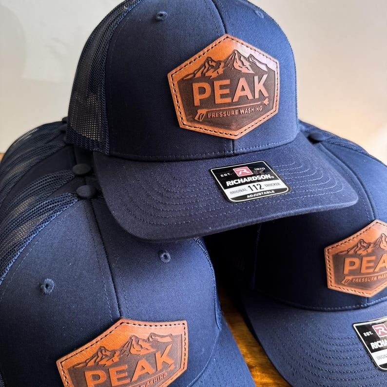 Custom Leather Patch Trucker Hat for Business - Richardson 112, Real ...