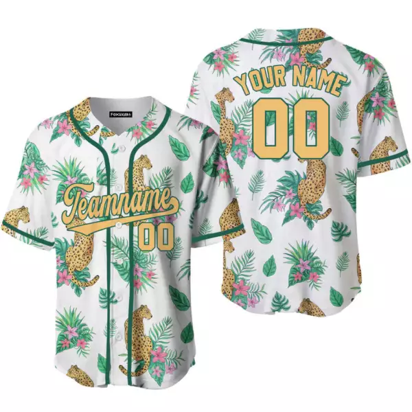 Custom Leopard Tropical Pattern Yellow Green Custom Baseball Jerseys ...