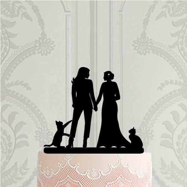 Custom Lesbian Wedding Cake Topper With Cats, Mrs Mrs Cake Topper, LGBT ...