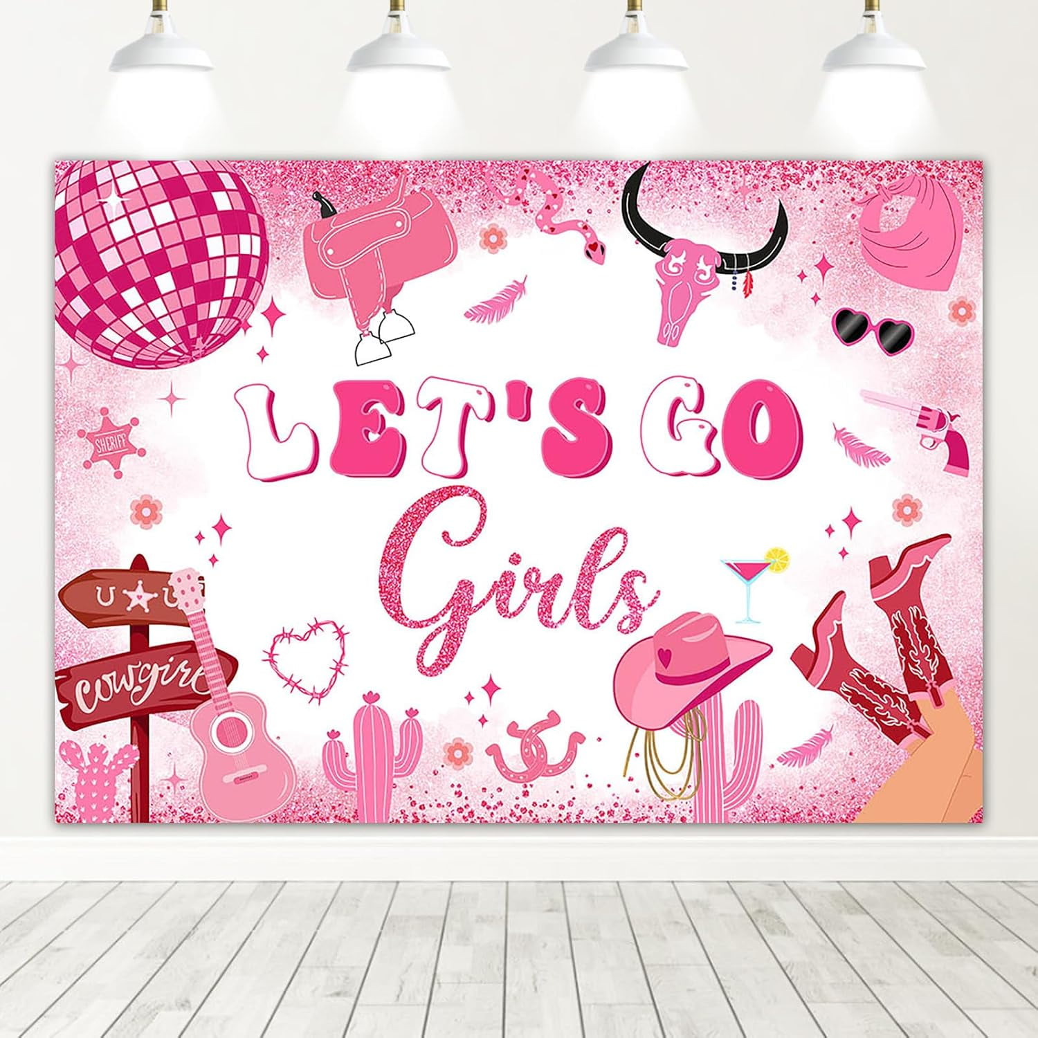 Custom Let's Go Girls Backdrop Pink Disco Cowgirl Birthday Party ...