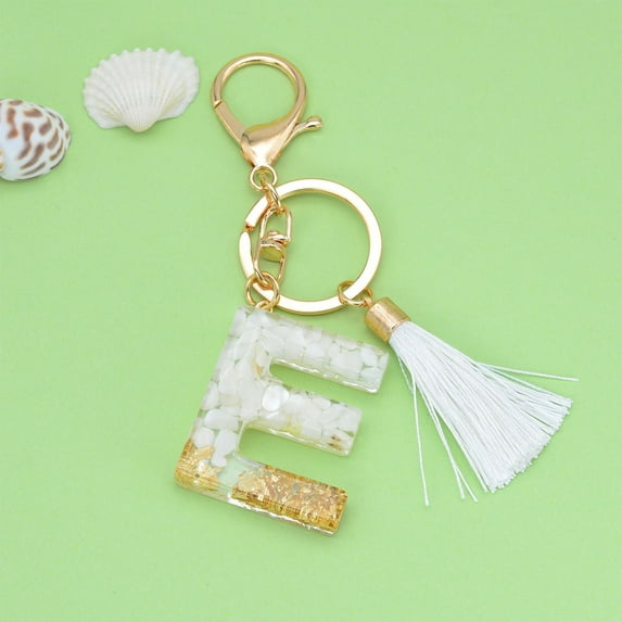 Custom Letter Keychain - White Crystal Drop Pendant with Tassel ...