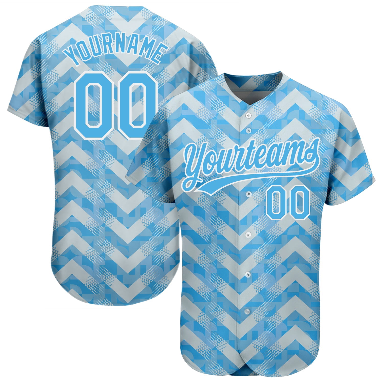 Custom Light Blue Light Blue-White 3D Pattern Design Authentic Baseball ...