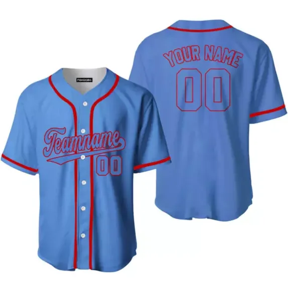 Custom Light Blue Red Custom Baseball Jerseys For Men & Women JN1267 ...
