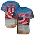 Custom Light Blue Red-White 3D American Flag Fashion Authentic Baseball ...